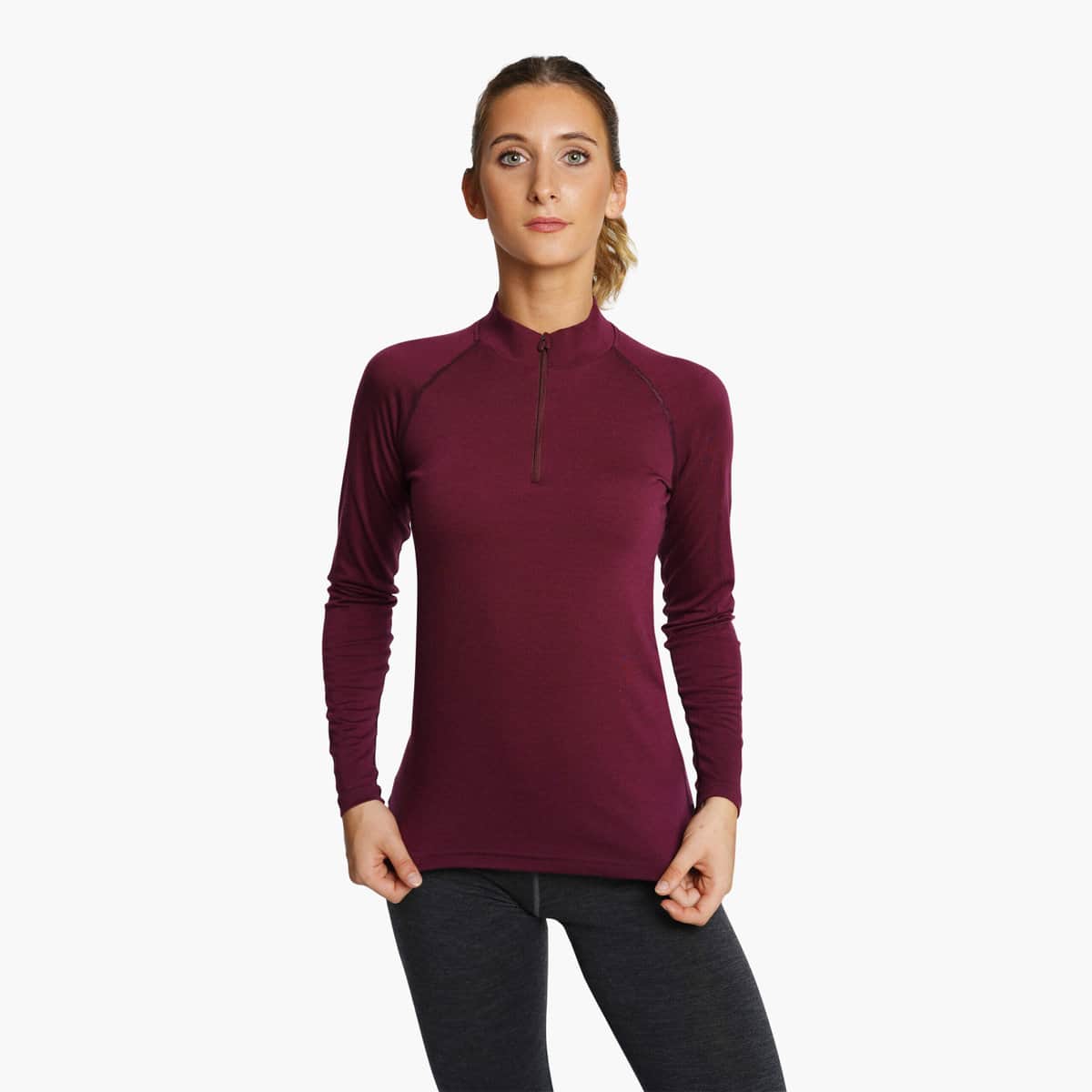 Women’s Merino Long Sleeve Zip Neck Top Midlayer - Azila - Wundersocks